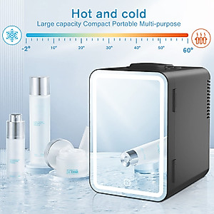 COOSEON Mini Fridge with Mirror, AC/DC Portable Thermoelectric Cooler and Warmer Refrigerators for Beauty, Skin Care, Makeup, Bedroom, Room, Car (6L-Black)