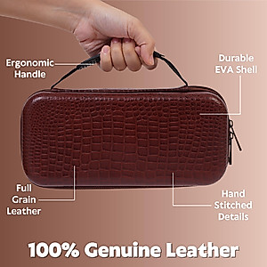 DreamController Limited Edition Genuine Leather Hard Shell Travel Case for Nintendo Switch with 10 Gamecard Slot with Back Protective Dockable Case, 2 Joycon Cover, 4 Thumbstick Cap & Screen Protector