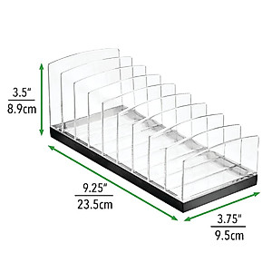 mDesign Plastic Divided Cosmetic Palette Organizer with 9 Sections - Makeup Storage for Bathroom Vanity, Cabinet, Drawer - Holds Eyeshadow, Blush, Powder - Lumiere Collection - Clear/Black