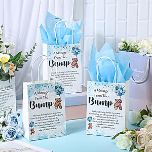 Resurhang 50 Sets Gift Bag for Baby Shower 50 Bear Baby Shower Goodie Bags Bear Paper Bag with Handles and Tissue Paper Baby Shower Party Favor Bags for Guests Gender Reveal Return Gift (Blue)