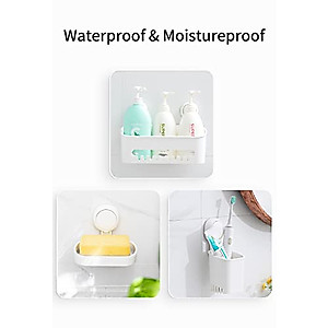 4OURVAN Shower Caddy Toothbrush Holder Soap Holder Suction Cup Set | Shelf Shower Basket Wall Mounted Shower Holder Organizer | Waterproof Bathroom Caddy Organizer | No-Drill Removable | 3 Piece White