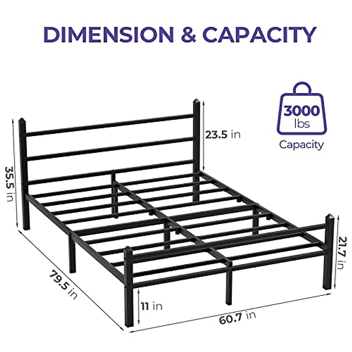 GreenForest Full Size Bed Frame with Headboard Easy Assemble Metal Platform Bed Base with Heavy Duty Support Mattress Foundation No Box Spring Needed, Full