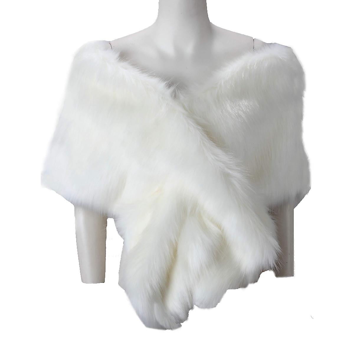 Caracilia Women's Faux Fur Bridal Wedding Shawl and Wraps Winter Warm Party Evening Fur Stole changmaobai CAFB3, White/Long Hair, Small