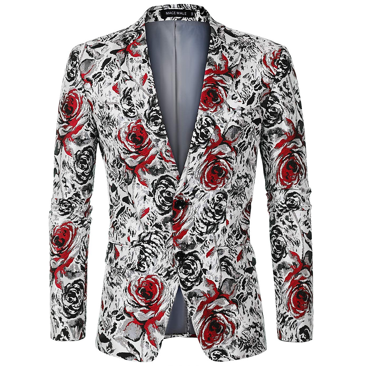 MAGE MALE Men's Floral Blazer Two Button Dress Party Suit Jacket Notched Lapel Slim Fit Stylish Top