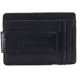 Alpine Swiss Harper Mens RFID Slim Money Clip Front Pocket Wallet Minimalist Leather ID Card Holder Black