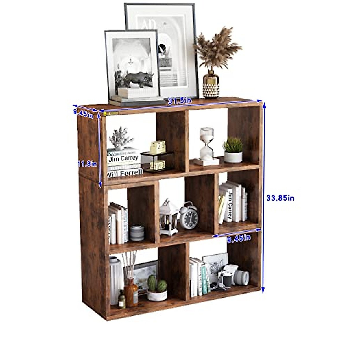 ALISENED 7-Cube Storage Shelf Organizer Bookshelf System, Modern Bookcase Open Standing Book Shelving Cabin, Wooden Bookshelf Display Cube Shelves Compartments