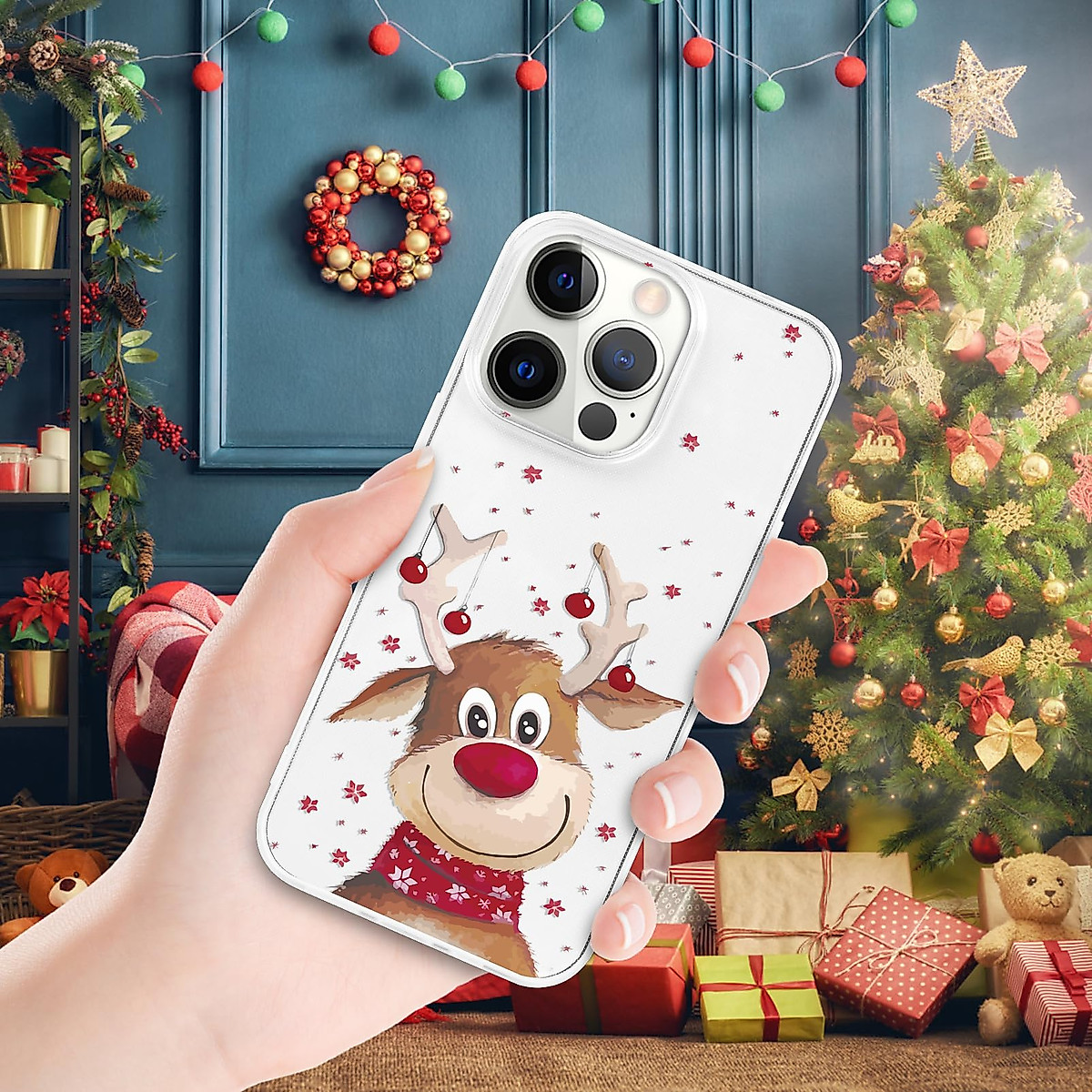 Mavis's Diary 3Pcs Phone Case Compatible iPhone 15 Pro Case Cover Clear Soft Silicone Transparent Slim Fit Protective Skin Bumper Ultrathin Protector Women Girls Xmas Gift Winter Cute Pattern