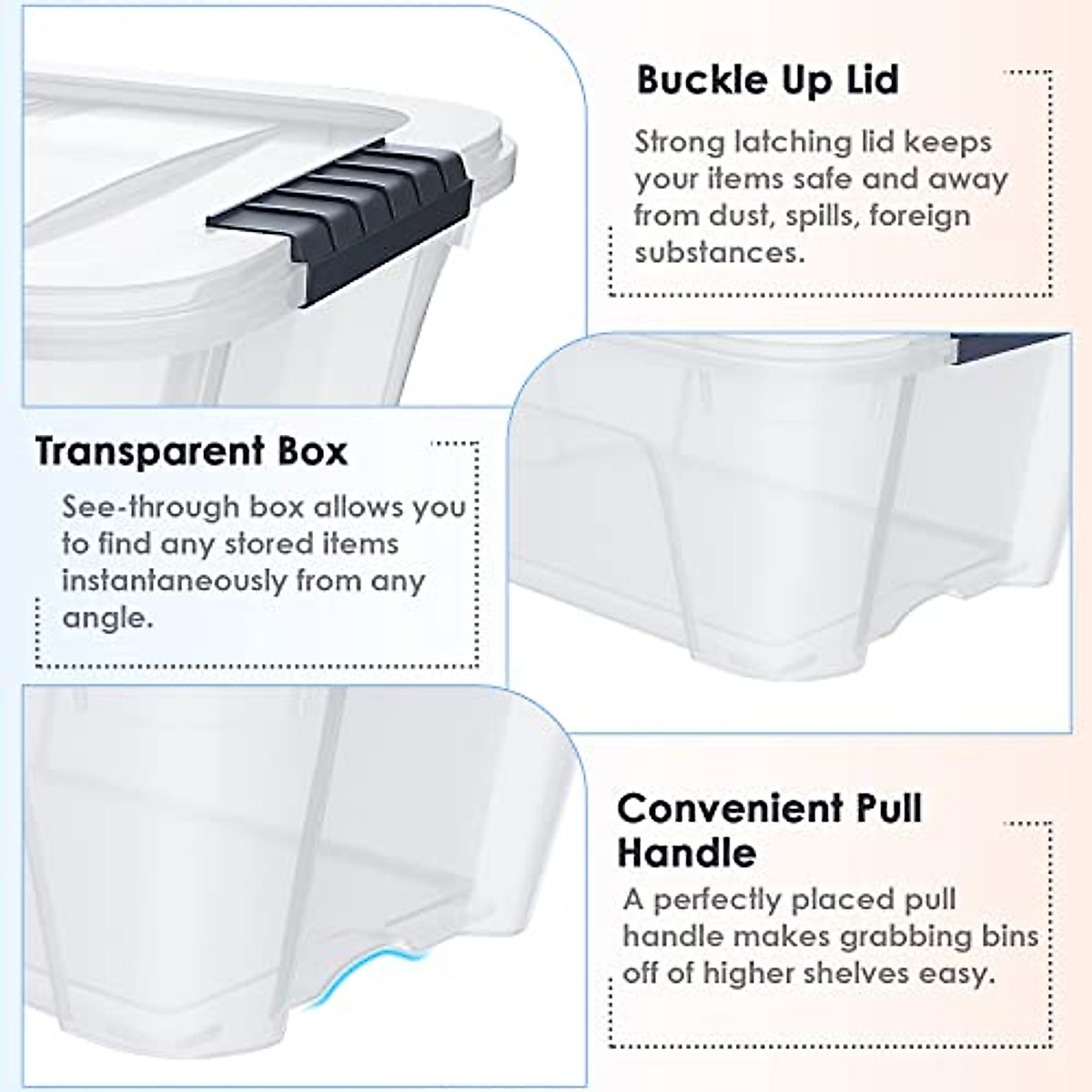 Giantex 12 Pack Storage Bins with Lids, 12.7 Qt. Storage Box, Stackable & Nestable Shoe Box, Tote Boxes, Closet Organization Container with Secure Latching Buckles, Classroom Art Supplies Storage, Clear