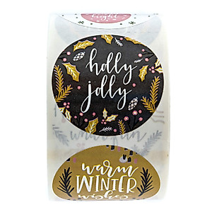 Grey Mustard Pink Christmas Stickers / 500 Modern Holiday Labels / 1.5" Winter Envelope Seals / 8 Alternating Festive Designs/Made in The USA