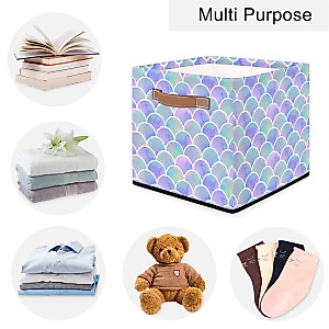 bisibuy 13x13x13 Storage Cube Bins Mermaid Fish Scale Gradient Fabric Storage Cubes 13 inch Collapsible Storage Bins Cubby Storage Baskets for Organizing Shelf Cabinet Bookcase Boxes
