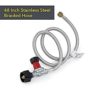 Stanbroil 0-30PSI High Pressure Adjustable Propane Regulator Type 1 Connection with 3/8 Female Flare Swivel Fitting and 48-Inch Stainless Steel Braided Hose Assembly Kit