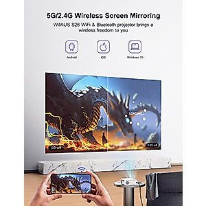 Projector with WiFi and Bluetooth, Native 1080P Projector 4K Supported 480 ANSI WiMiUS S26 Outdoor Movie Projector 4K/4D Keystone 300'' & 50% Zoom, Mini Portable Projector for Phone/PC/TV Stick/PS5