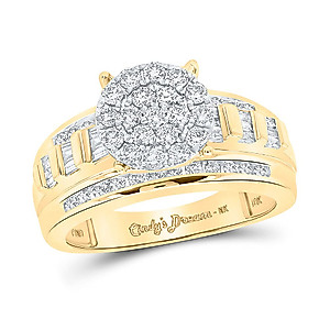 The Diamond Deal 10kt Yellow Gold Round Diamond Cluster Bridal Wedding Engagement Ring 1 Cttw