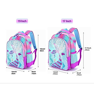 Usnyabni THE Crafts Reversible Sequin School Backpack Lightweight Little Kid Book Bag for Preschool Kindergarten Elementary (17", Mermaid