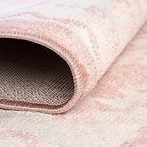 Unique Loom Oxford Collection Modern Geometric Pink/Ivory Round Rug (3' 0 x 3' 0)