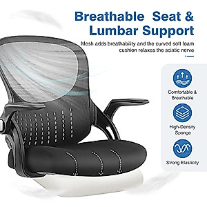 JHK Home Office Desk Chair – Ergonomic Office Chair with Lumbar Support and Flip-up Armrest, Height Adjustable Mesh Computer Chair, Swivel Task Chair, Conference Room, Black