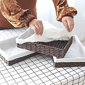 YRJJ Paper Rope Woven Storage Baskets, Delicate Storage Box for Shelves/Bathroom/Kitchen/Living Room/Office Desk/Bedroom. (Cube-Brown)