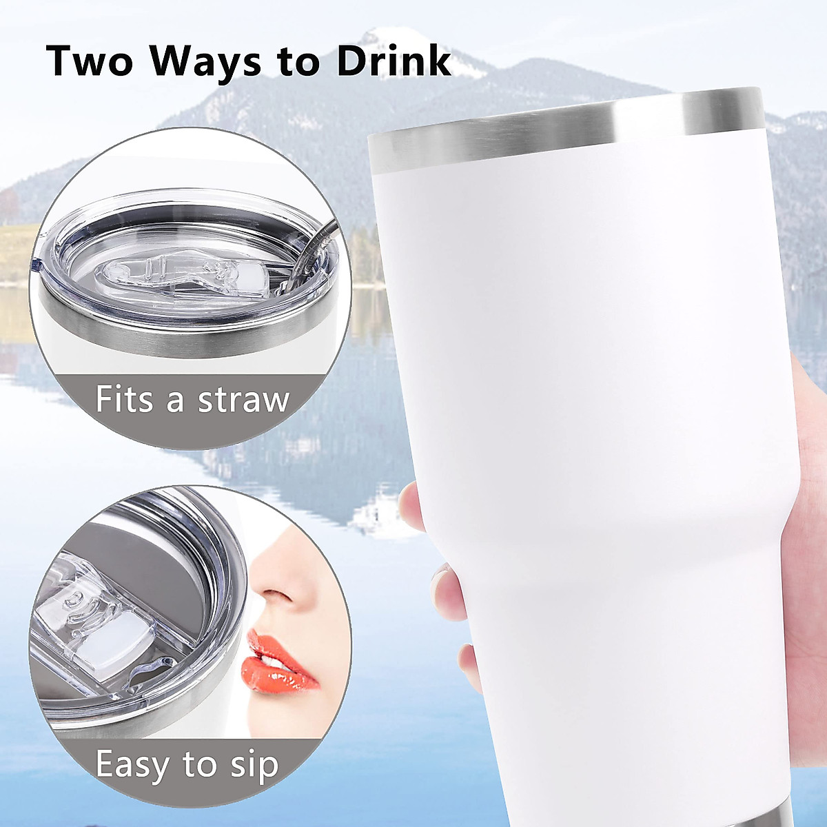 Toopify 30 oz Stainless Steel Insulated Tumbler Travel Mug with Straw Slider Lid, Cleaning Brush, Double Wall Vacuum