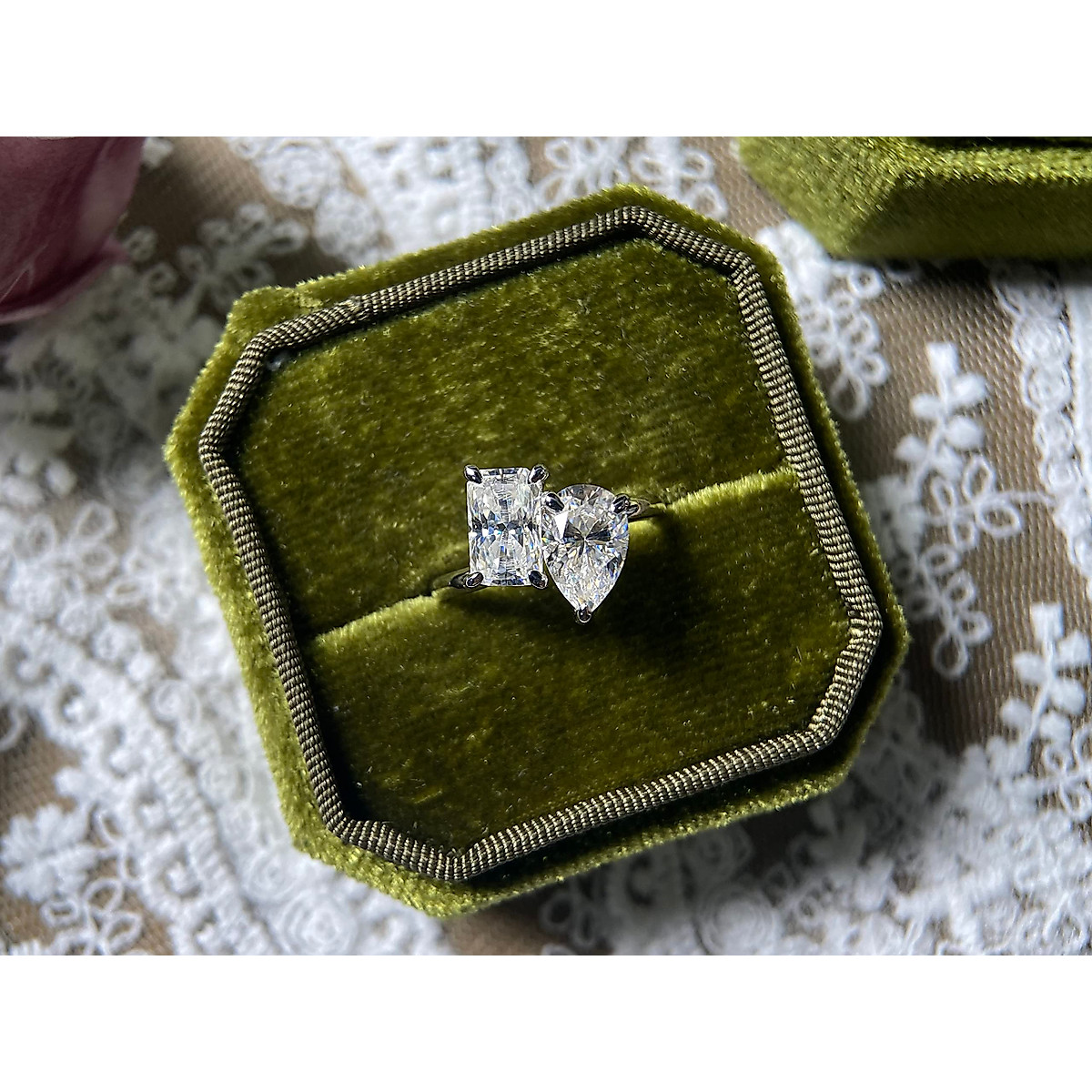 3 CTW Pear & Radiant Cut Toi et Moi Moissanite Engagement Ring, 10K / 14K / 18K Gold D Color VVS1 Clarity Two Stone Ring for Women, Anniversary Gift for Her