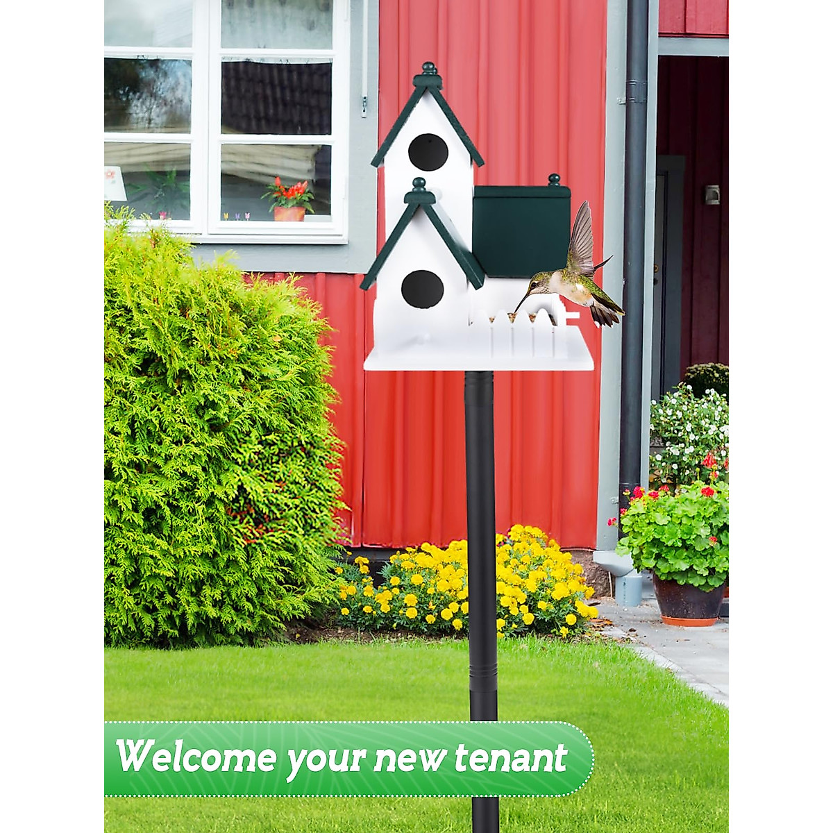 Upgraded Thicken Bird Feeder Pole for Outdoors - Easy to Assemble Heavy-Duty Bird House Stand for Blue Bird, 60in 5 Prongs Base Adjustable Stand Pole Mount Kit