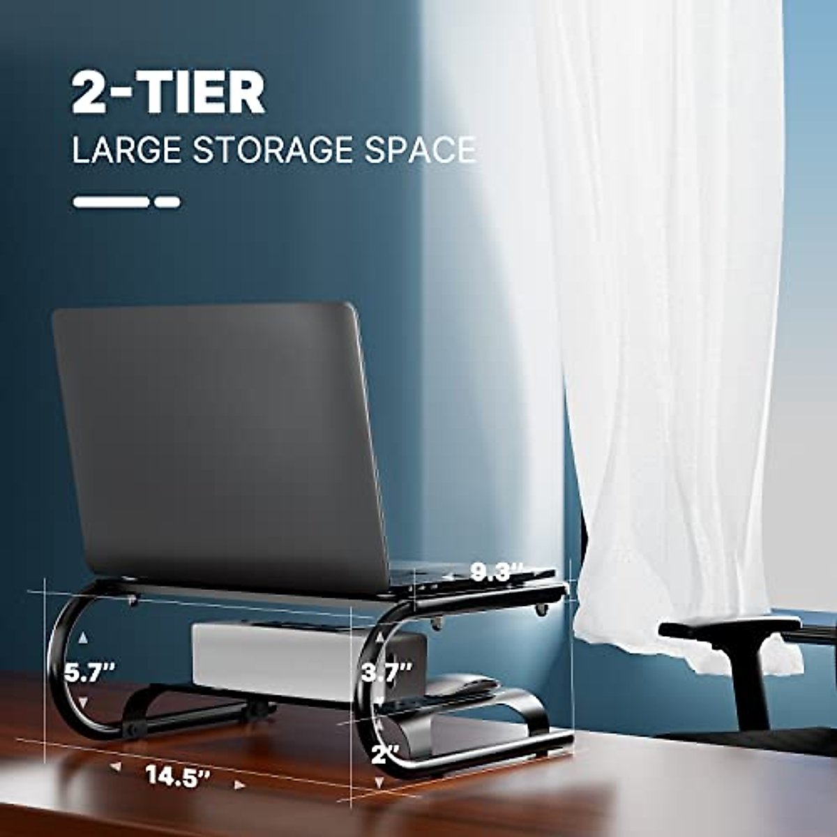 HUANUO Monitor Stand, 2 Tier Monitor Riser with Storage, Vented Computer Monitor Stand, Desktop Stand, Desk Shelf for Printer, Screen, PC, Gaming Console, for Home & Office