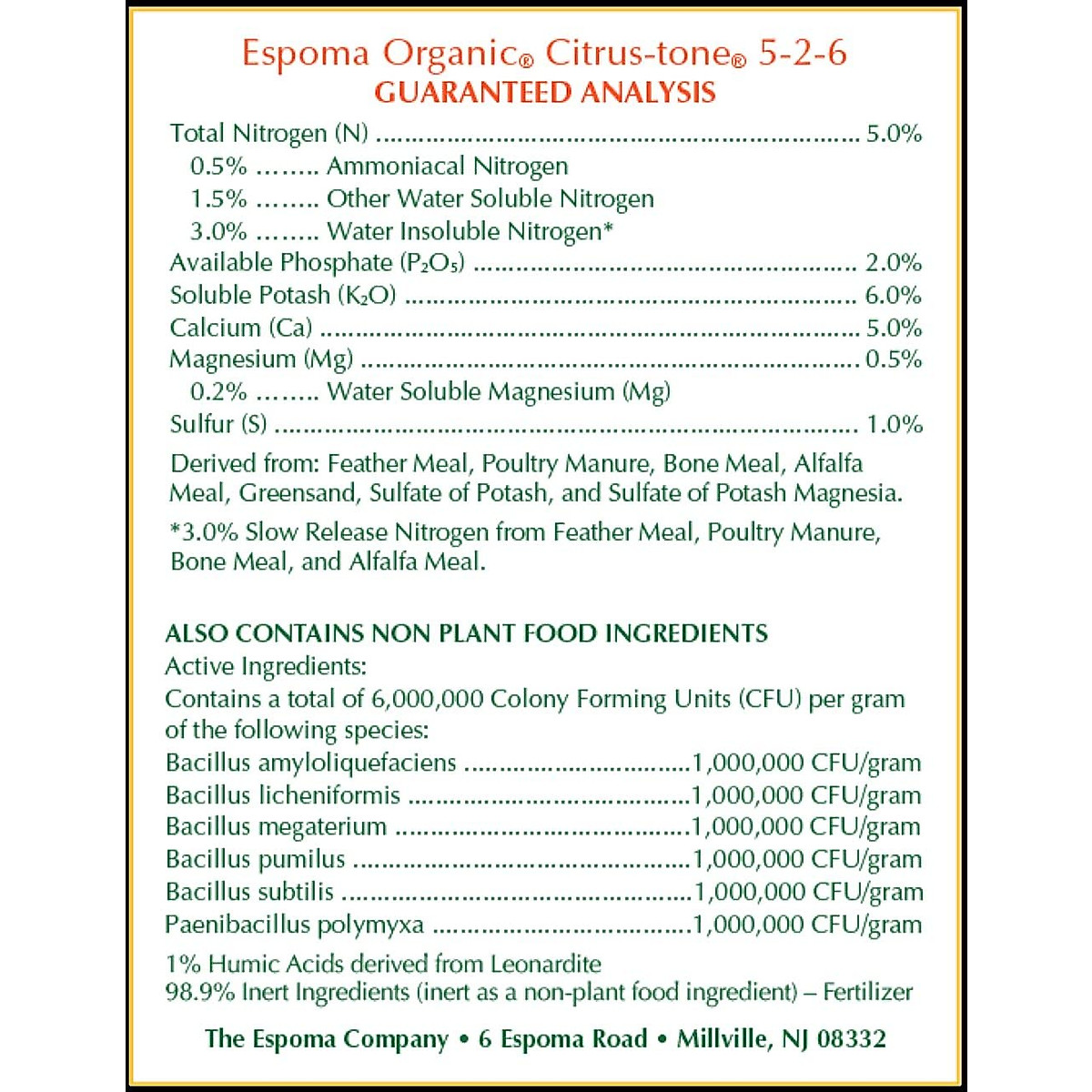 Espoma Organic Citrus-tone 5-2-6 Natural & Organic Fertilizer and Plant Food for all Citrus, Fruit, Nut & Avocado Trees; 4 lb. Bag. Promotes Vigorous Growth & Abundant Fruit
