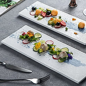 Uaral Serving Platter Long Flat Plate - 14 inch Rectangular Tray for Party,Sushi,Appetizer,Sashimi,Cheese,Set of 2, (Blue)