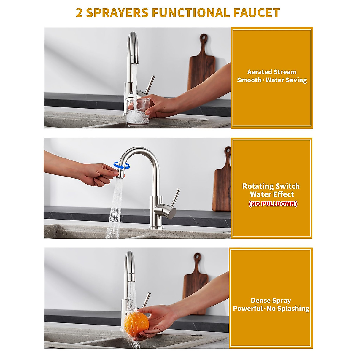 Tohlar Brushed Nickel Bar Sink Faucet Single Handle, Single Hole Bathroom Sink Faucet with Sprayer, Prep Wet Small Faucet for Kitchen/RV/Vanity, Bathroom Faucet with Swivel Spout & Pop Up Drain