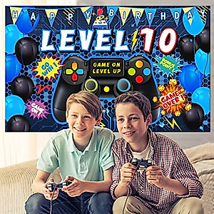 Vlipoeasn 10th Birthday Decorations for Boys 10th Video Game Birthday Decorations 10 Birthday Video Game Backdrop 10 Birthday Backdrop for Boys