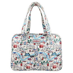 Cath Kidston Water Resistant Oilcloth Large Boxy Zip Bag Shoulder Tote Small London Symbol Pattern Stone Color