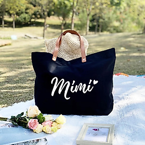 Lamyba Mothers Day Gifts for Mimi, Mini Gifts, Gifts for Mimi Grandma, Mimi Birthday Gifts, Mimi Tote Bag with Zipper, Black