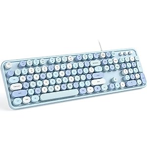 Meidosa Wired Computer Keyboard, Blue Colorful Typewriter Keyboards, Round Key Full Size Keyboard, Plug and Play USB Keyboard for PC, Laptop, Desktop, Windows