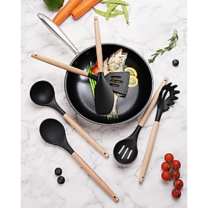 Knife Set, TUUMIIST 18PCS Kitchen Knife Sets with Block and Sharpener, Kitchen Utensils Set, Removable Utensil Holder (Black)-Precision Cutting, Effortless Sharpening, Convenient Organization