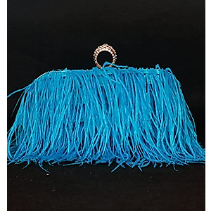 ZAKIA Ostrich Feather Clutch Purse Fluffy Tote Handbag for Women Evening Party Prom (A-Acid blue)