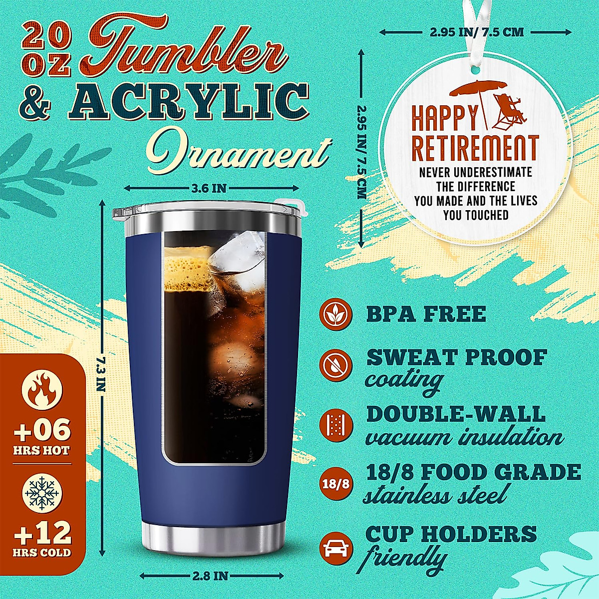 HEXMOZ Retirement Gifts for Men 2024 - Best Gifts for Retirement, Funny Retirement Gifts for Men, Man - Happy Retirement Party Decorations For Men, Christmas Retirement Ornament vs 20oz Navy Tumbler