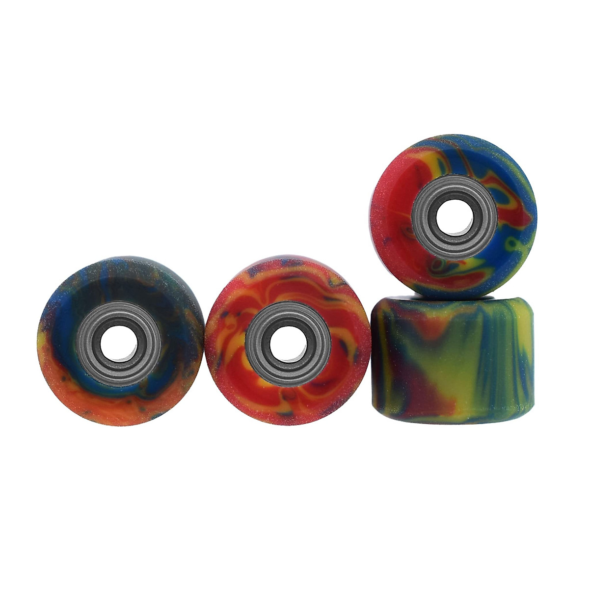 Teak Tuning Apex 61D Urethane Fingerboard Wheels - Mini Shorty Shape, 6.6mm Diameter - ABEC-9 Stealth Bearings - Made in The USA - Tie Dye Swirl Colorway