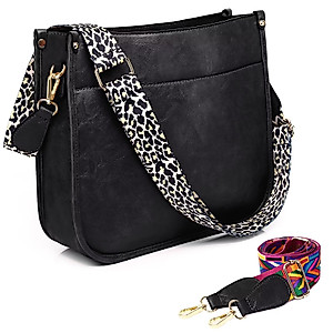 AUYOCO Vegan Leather Crossbody Bags for Women, Crossbody Purse with 2 Guitar Straps Zipped Pockets Handbag Shoulder Bag