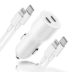 iPhone 11 12 13 14 Car Charger, 45W Dual Port USB C Power Delivery Fast Car Charging Adapter Plug with 2Pack 6ft Type C to Lightning Cable Cord for iPhone 14 Pro Max/13 Pro/12 Pro/12 Mini/11/iPad.