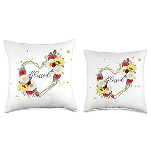 Pioneer Country Farm For Woman Pioneer Country Farm Blessed Peony Sunflower Heart Wreath Throw Pillow, 18x18, Multicolor