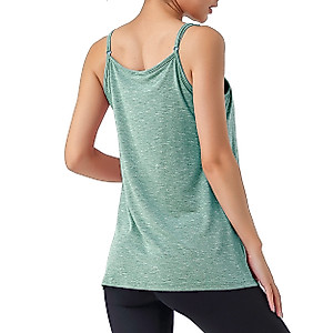 Hibelle Cami with Built in Bra, Spaghetti Strap Tanks Workout Clothes for Women Plus Size Relaxed Fit Breathable Clothing Summer Sleeveless Tunic Tops Mint Green XX-Large
