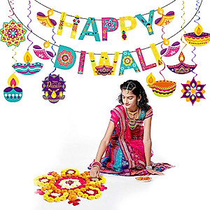 Diwali Decorations Happy Diwali Banner Hanging Swirls Kit Diwali Decor Hanging Decorations Diwali Rangoli Diya Hanging Decors for House Happy Diwali Banner for Home