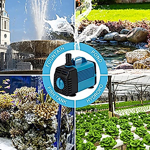 APRHODOD 800 GPH Submersible Pump (3000L/H, 50W), Super Silent Pump, 9.8ft High Head, 5.9ft Power Cord, Fountain Pump with 3 Nozzle, Suitable for Fish Tank, Pond, Aquarium, Statue, Hydroponics.