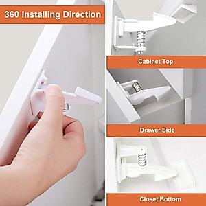 Cabinet Locks Child Safety Latches - OKEFAN 12 Pack Baby Proofing Cabinets Drawer Lock Adhesive Latch for Kids Proof Drawers No Drilling Tools Needed (White)