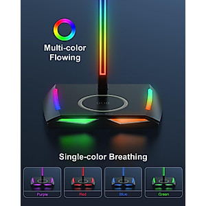 New bee RGB Headphone Stand with 2 USB-C & 1 USB Charging Ports, Desk Gaming Headset Holder with 7 Light Modes and Non-Slip Rubber Base Suitable for All Earphone Accessories