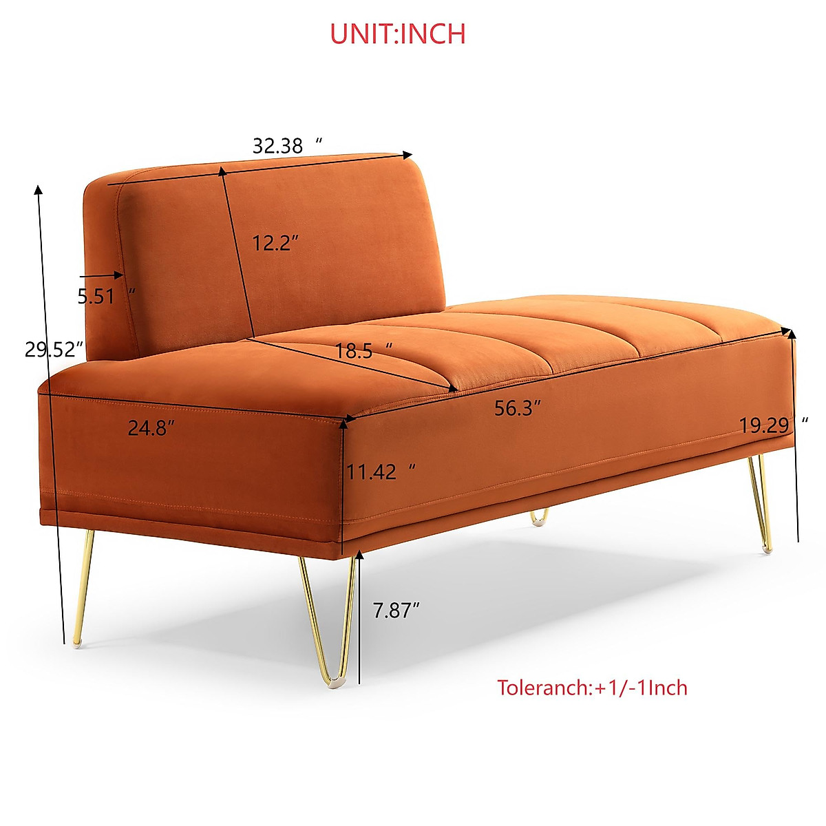 Majnesvon 56" Modern Armless Loveseat Sofa Couch, Upholstered Velvet Settee Bench, Small Wingback Couch Sofa with Golden Legs, Sherpa Small Couches for Living Room, Bedroom, Apartment, Office, Orange