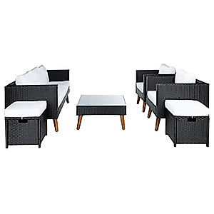 Safavieh Outdoor Collection Presla Wicker Cushion 6-Piece Living Set PAT7715A-3BX, Black/White