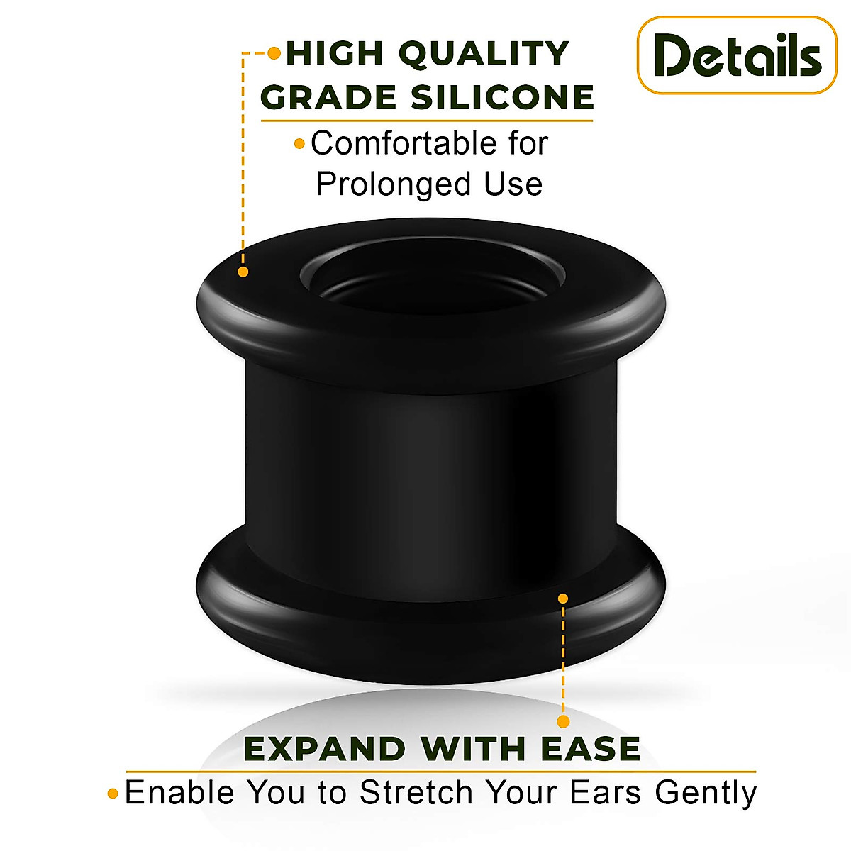 BIG GAUGES Pair of Silicone 3/4 inch Gauge 20mm Black Double Flared Piercing Jewelry Earring Stretcher Plug Tunnel Saddle Lobe BG1372