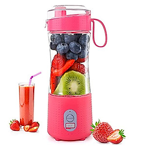 ZHIHER Portable Mini Smoothies Shakes Blender: Personal Size Single Serve Travel Fruit Juicer Mixer Cup with Wireless Rechargeable USB Small Electric Individual Blender for Juice Milk - Pink