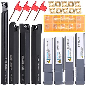 VerLich Metal Lathe Tools Boring Bar, Turning Tools Holder Set with 10pcs CCMT09T304 Carbide Inserts 4Pcs Wrenches (S12M SCLCR09/SCLCR1212H09/SCLCL1212H09/SCMCN1212H09)