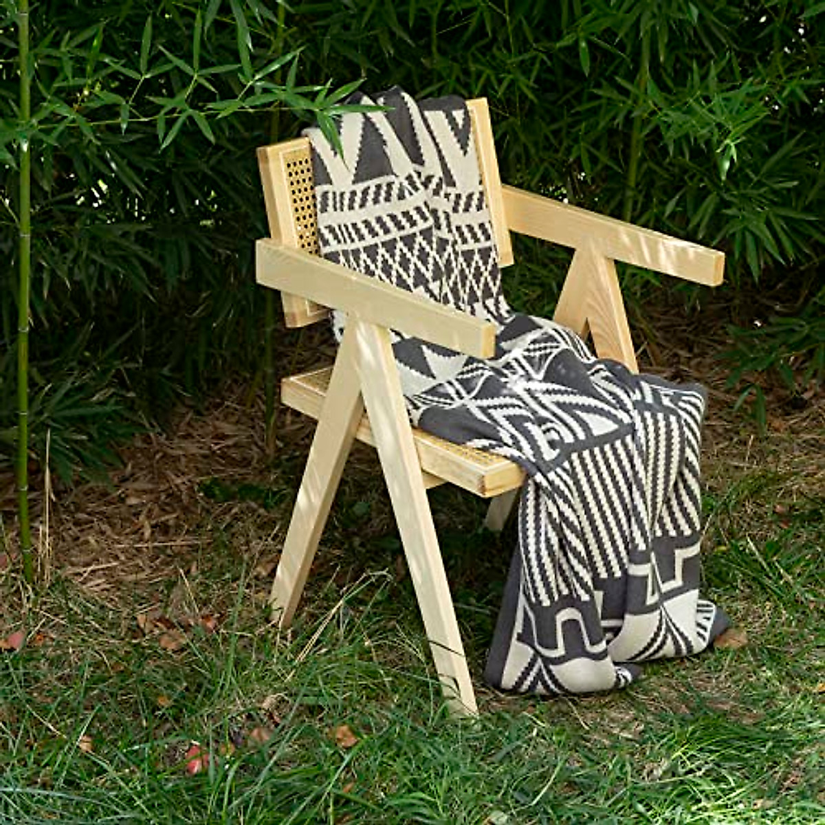 BlossoME Grey & White Knit Throws 50”*66” /Multi-Geometric Pattern Thermal Knit Throws for All-Seasons/Decorative Throw Blankets for Couch, Sofas, Beds and Gifts